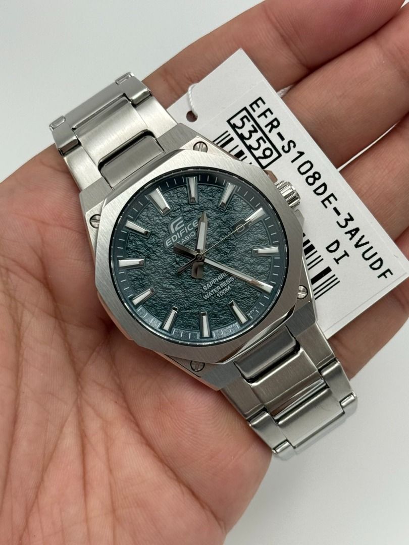 CASIO EDIFICE TEXTURED GREEN DIAL STAINLESS STEEL WATCH EFR-S108DE-3A ...