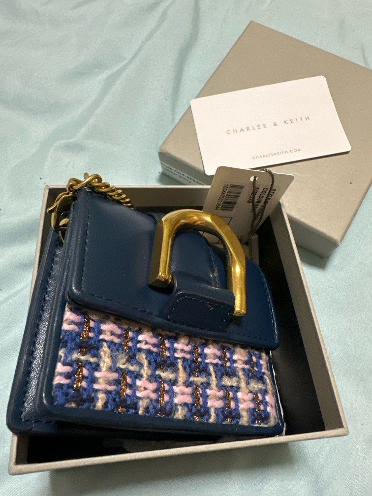 Charles&Keith Gabine Tweed Chain-Link Card Holder - Navy, Luxury, Bags ...