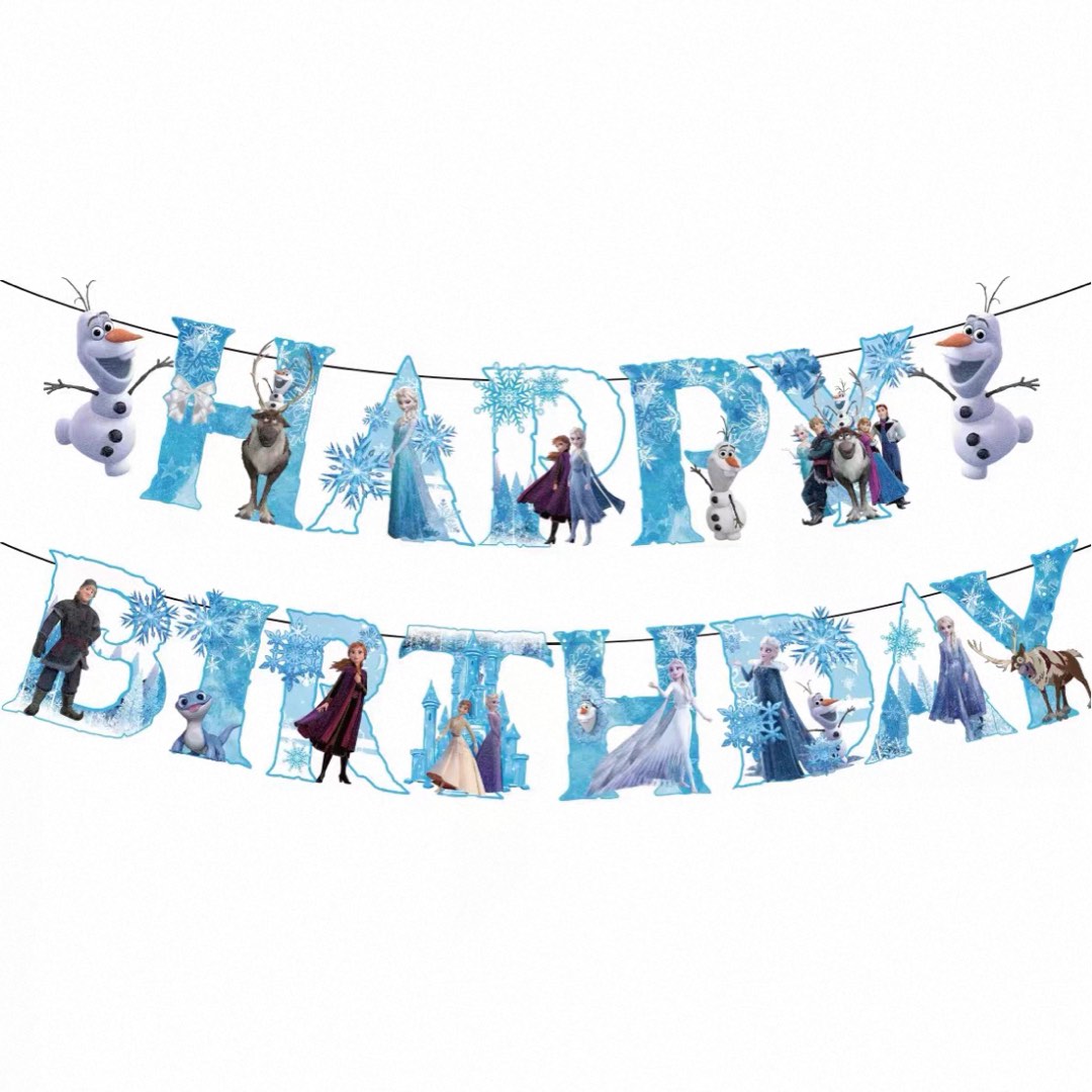 Disney Frozen Elsa birthday party decor decorations bunting flag banner ...