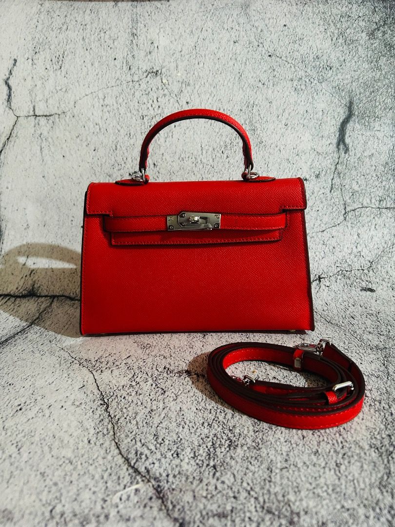Mini Kelly (Inspired) in Red genuine Epsome Leather, Women's Fashion ...