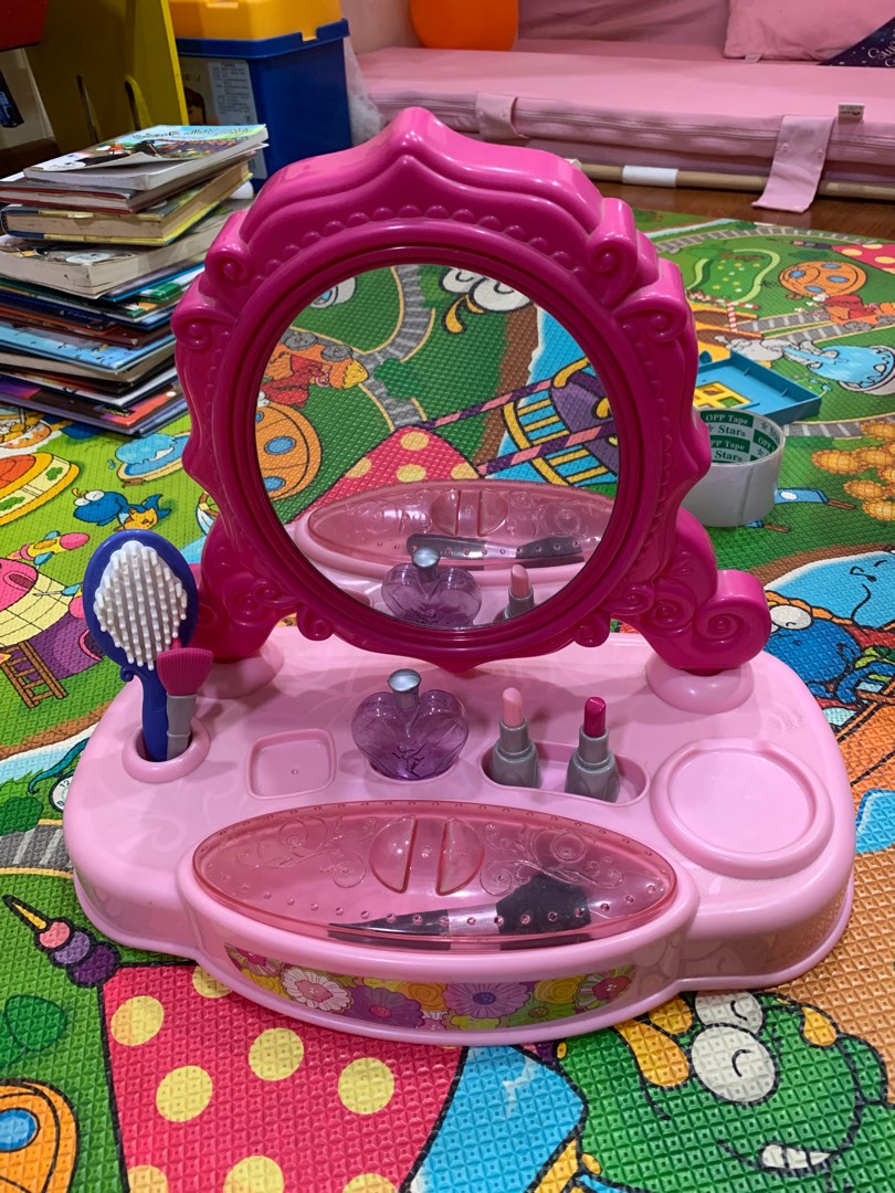 Pink Toy Vanity Set with Mirror, Hobbies & Toys, Toys & Games on Carousell