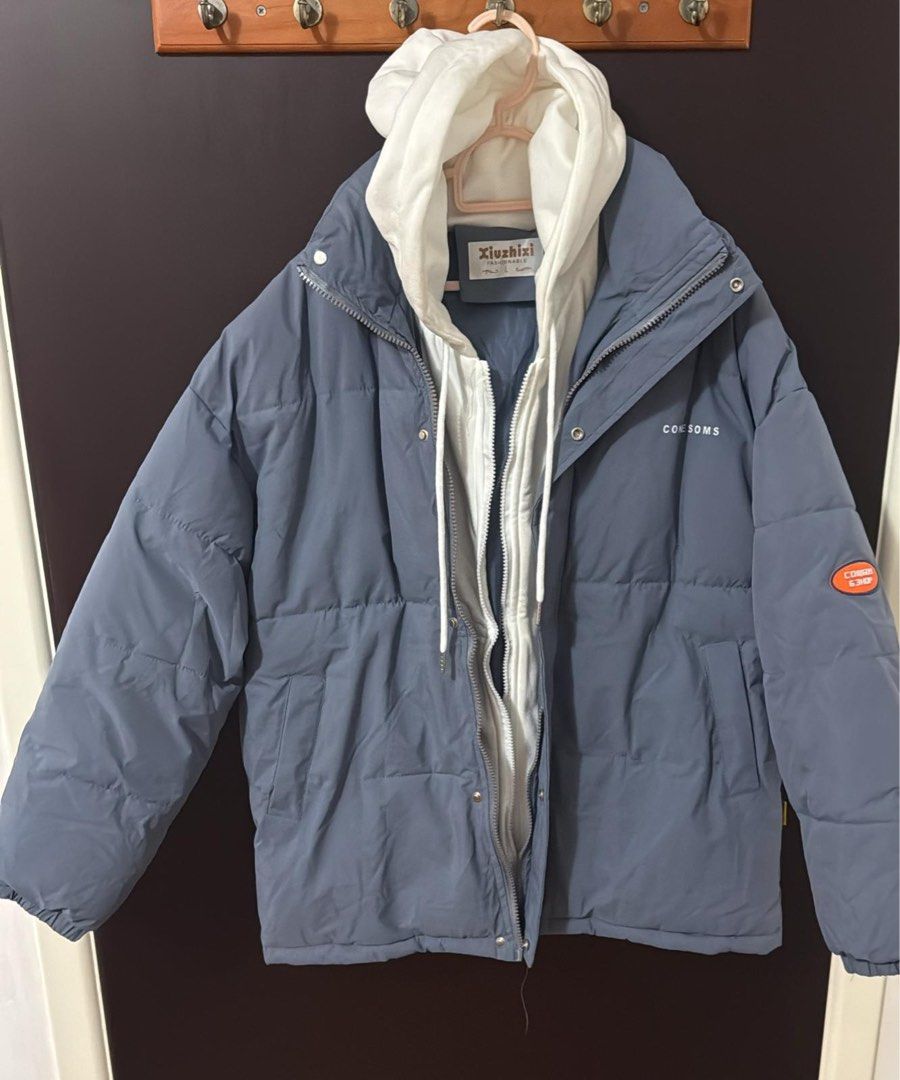Blue Puffer Jacket with Hood, Women's Fashion, Coats, Jackets and ...