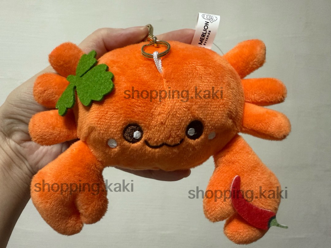 BNWT Brand New Mr Merlion Smiley Chilli Crab Plush Keychain, Hobbies ...