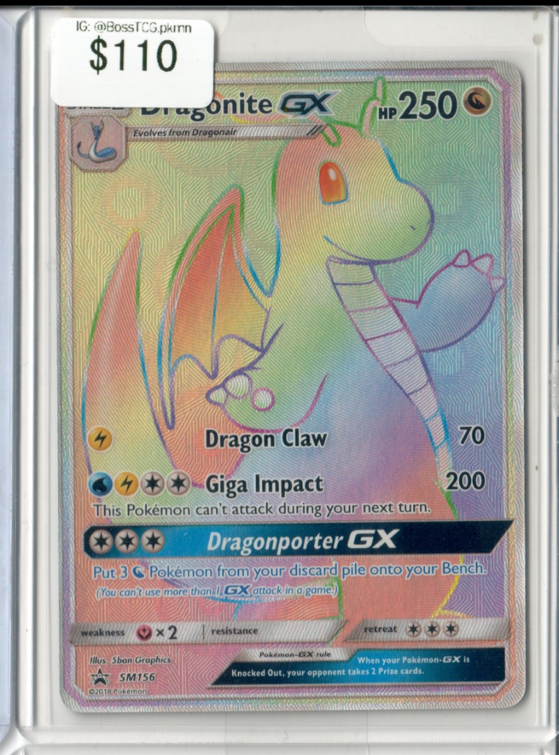 Dragonite GX Rainbow PROMO Pokemon TCG Card English SM156, Hobbies ...