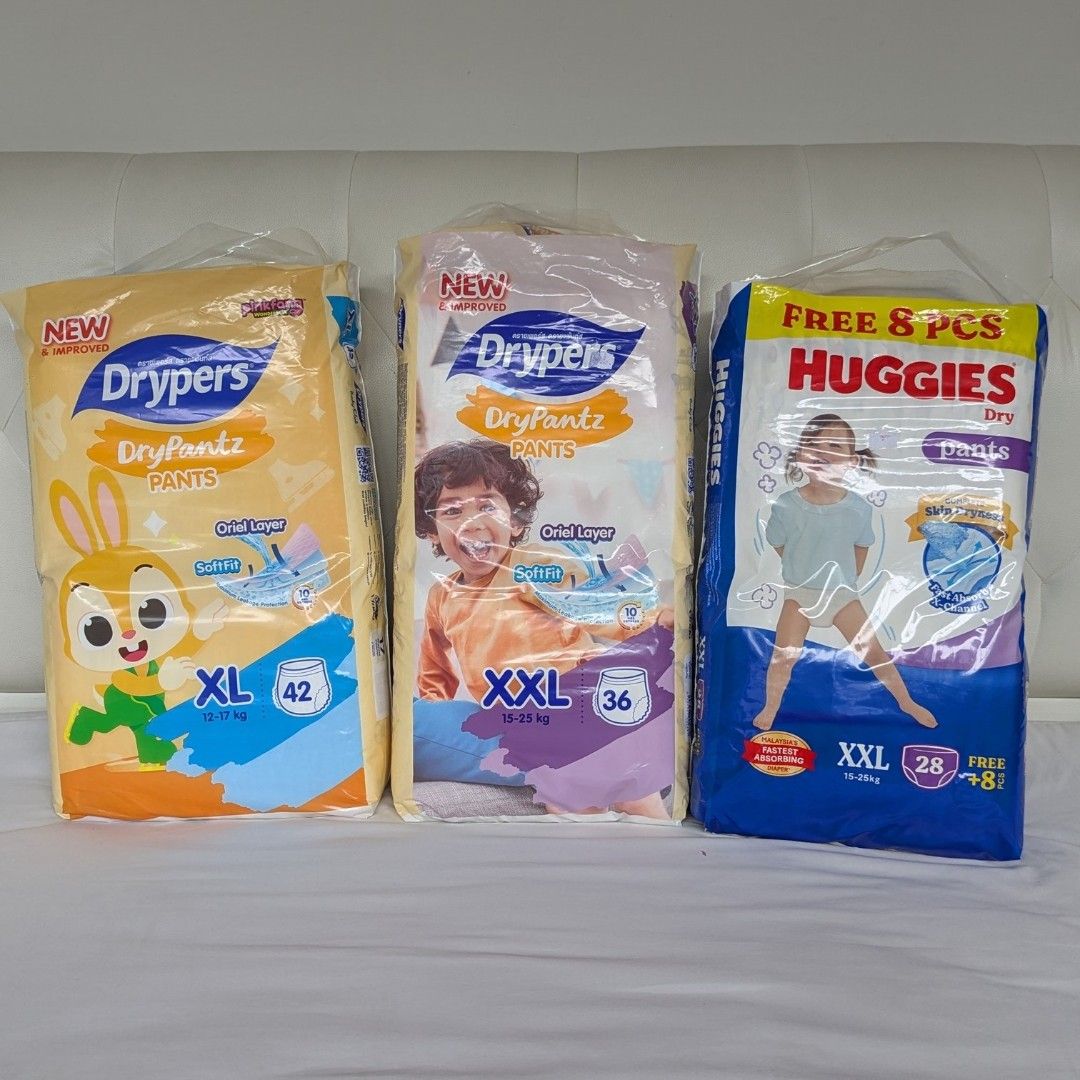 Drypers & Huggies Dry Pants Diapers - XL, XXL, Babies & Kids, Bathing ...