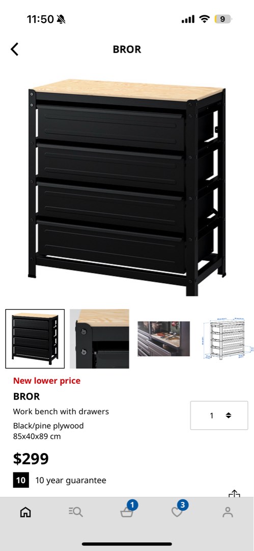 IKEA BROR Work Bench with Drawers, Furniture & Home Living, Furniture ...