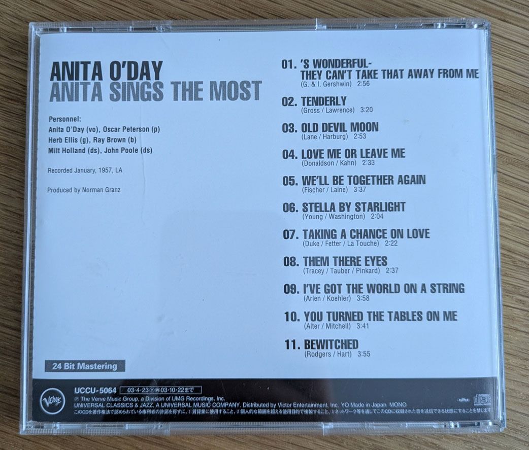 [ 24 Bit Mastering Mono Japan Press ] Anita O'Day - Anita Sings The Most, Hobbies & Toys, Music ...