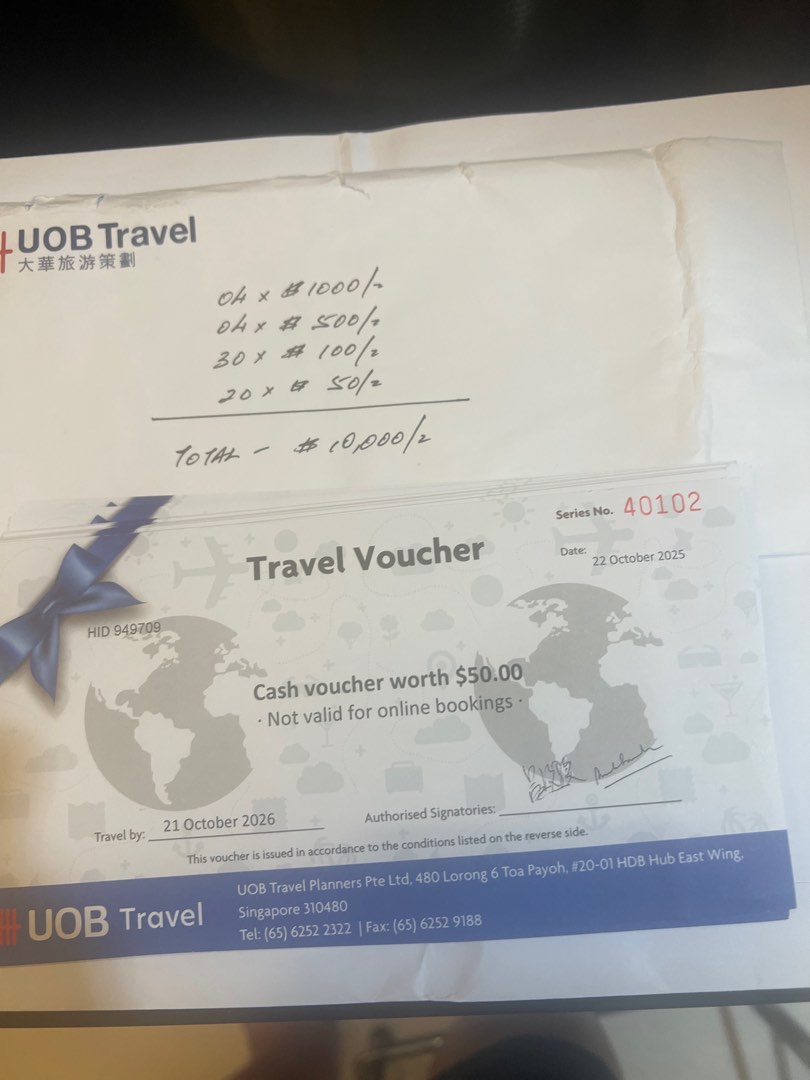 UOB Travel Voucher - $10,000 (in total), Tickets & Vouchers, Vouchers ...