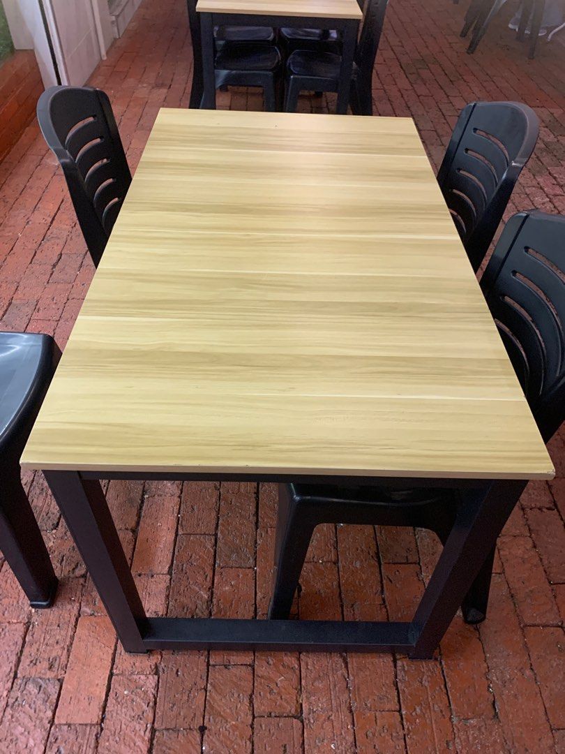 Wooden Table with Black Metal Legs, Furniture & Home Living, Furniture ...