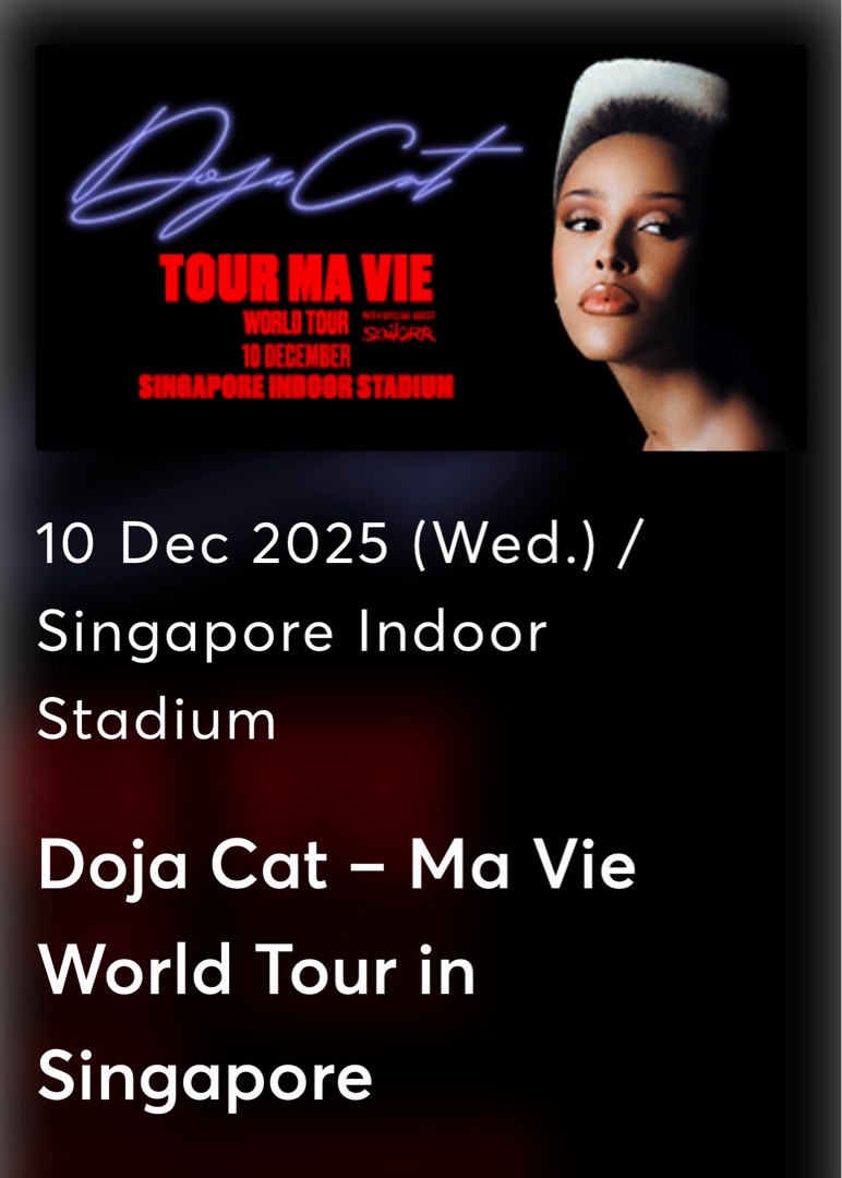 WTS DOJA CAT CAT 1 STANDING PEN A MA VIE TOUR CONCERT TICKET SINGAPORE ...