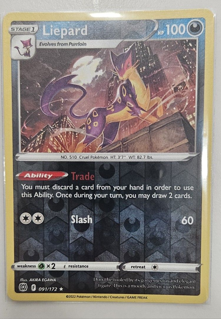 2022 Pokemon Brilliant Stars 091 Liepard Reverse Holo, Hobbies & Toys ...