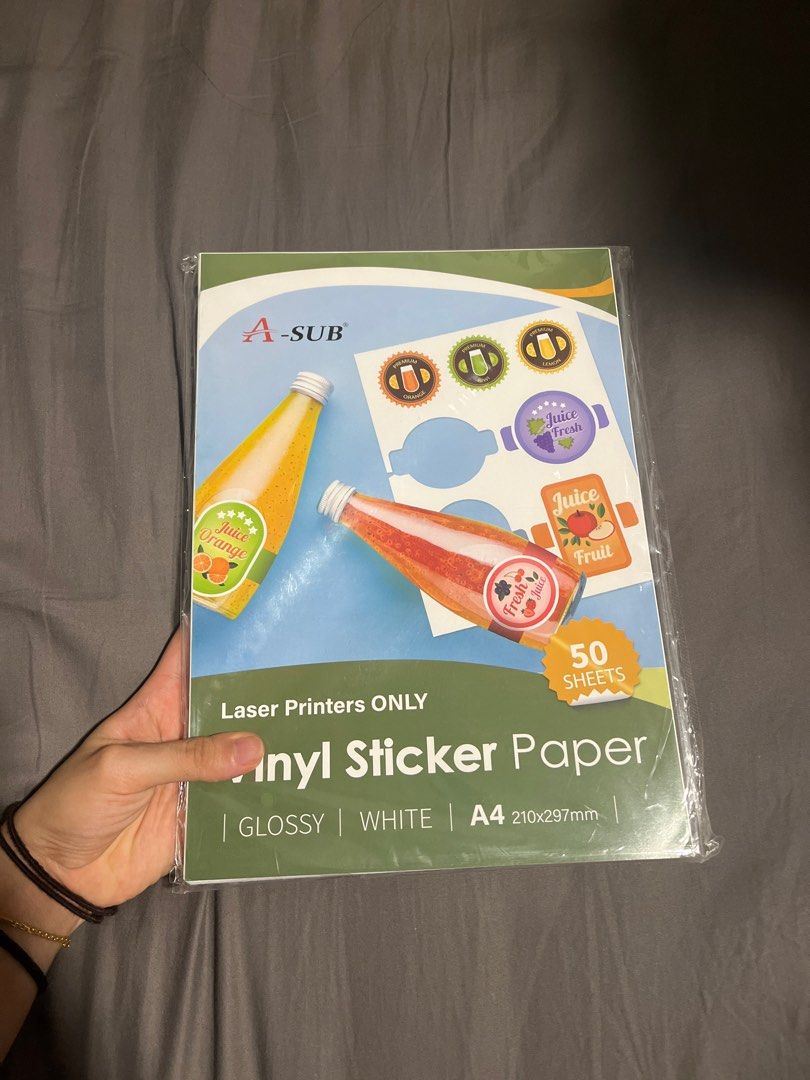 A4 Glossy LASER Vinyl Sticker Paper, Hobbies & Toys, Stationery & Craft ...
