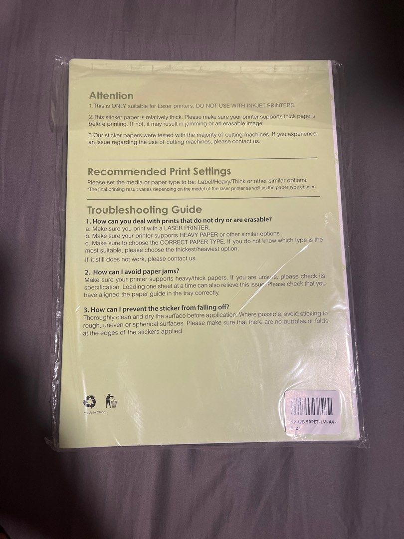 A4 Glossy LASER Vinyl Sticker Paper, Hobbies & Toys, Stationery & Craft ...