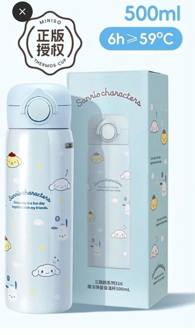 Miniso Sanrio Thermos Cup 500ml - Pink/Blue, Furniture & Home Living ...