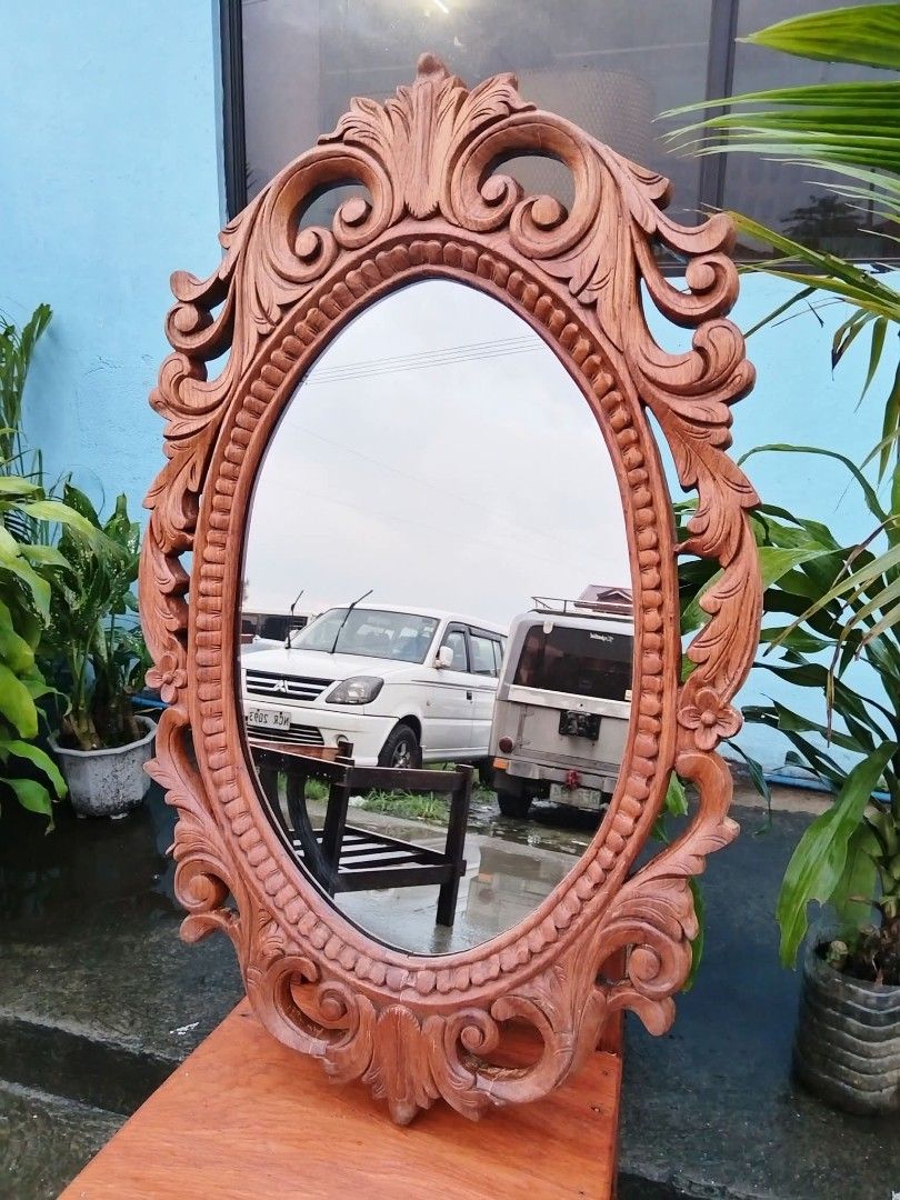 Oval Wooden Mirror with Ornate Frame, Furniture & Home Living ...