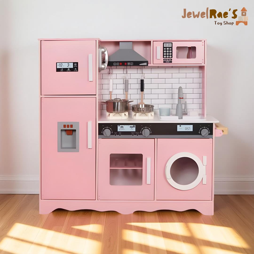Rosie Pink Wooden Kitchen Playset for Kids - BIG Kitchen toys with ...