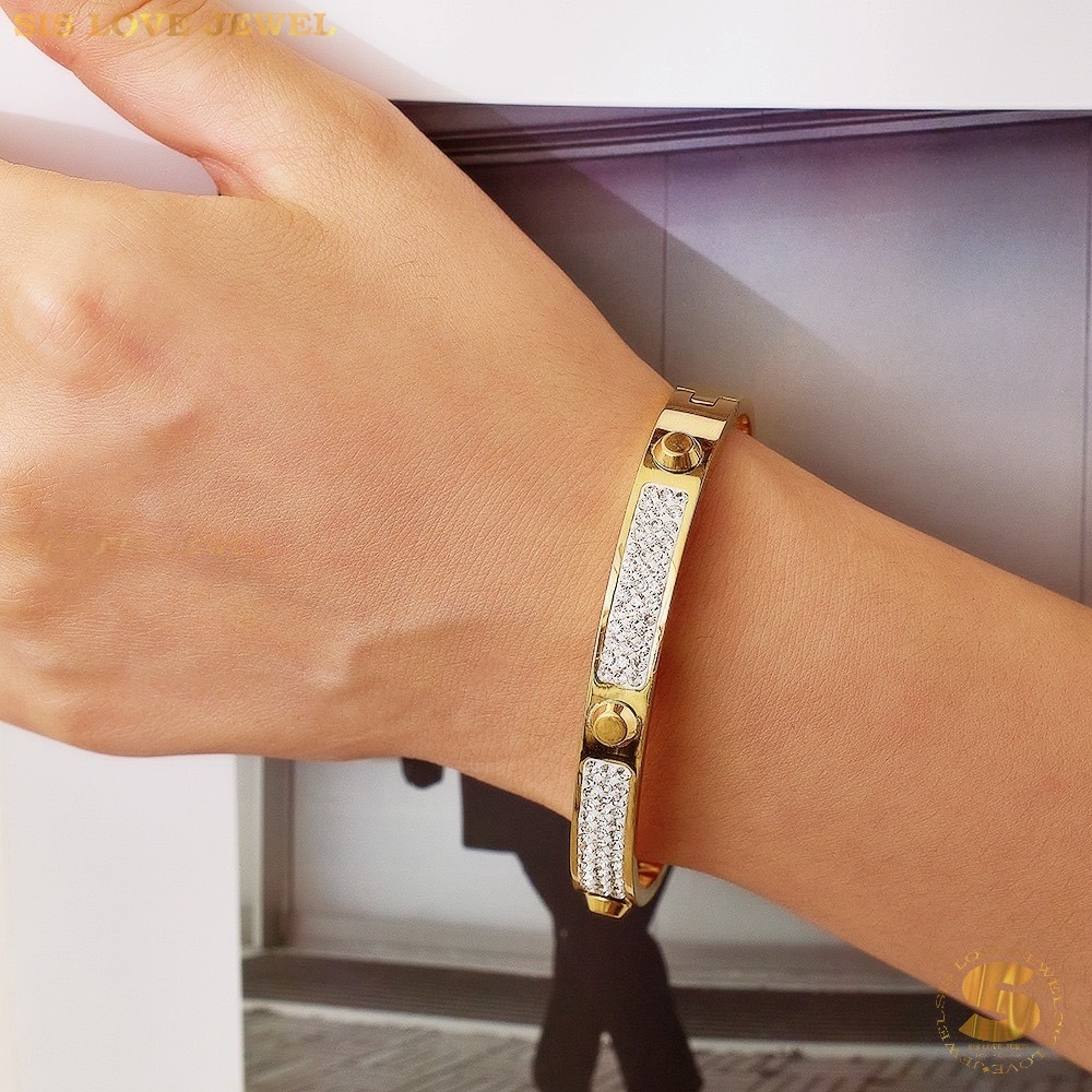 Sis Love Jewel Diamond Bangle Titanium Steel 18K Gold Plated Bracelet ...