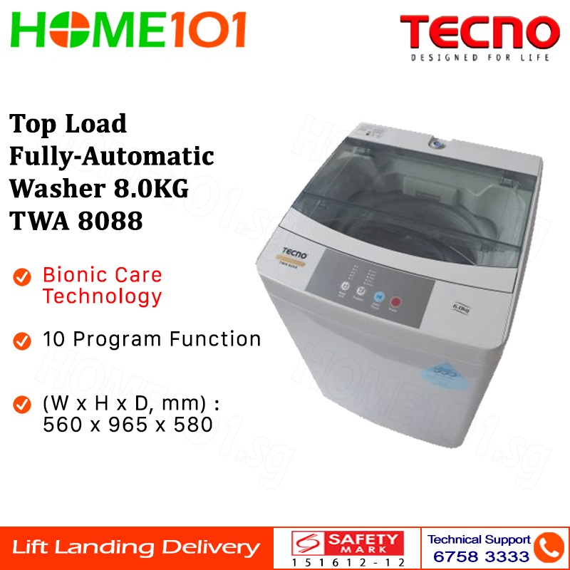 Tecno Fully Automatic Fuzzy Logic Washer (8kg) TWA 8088, TV & Home ...