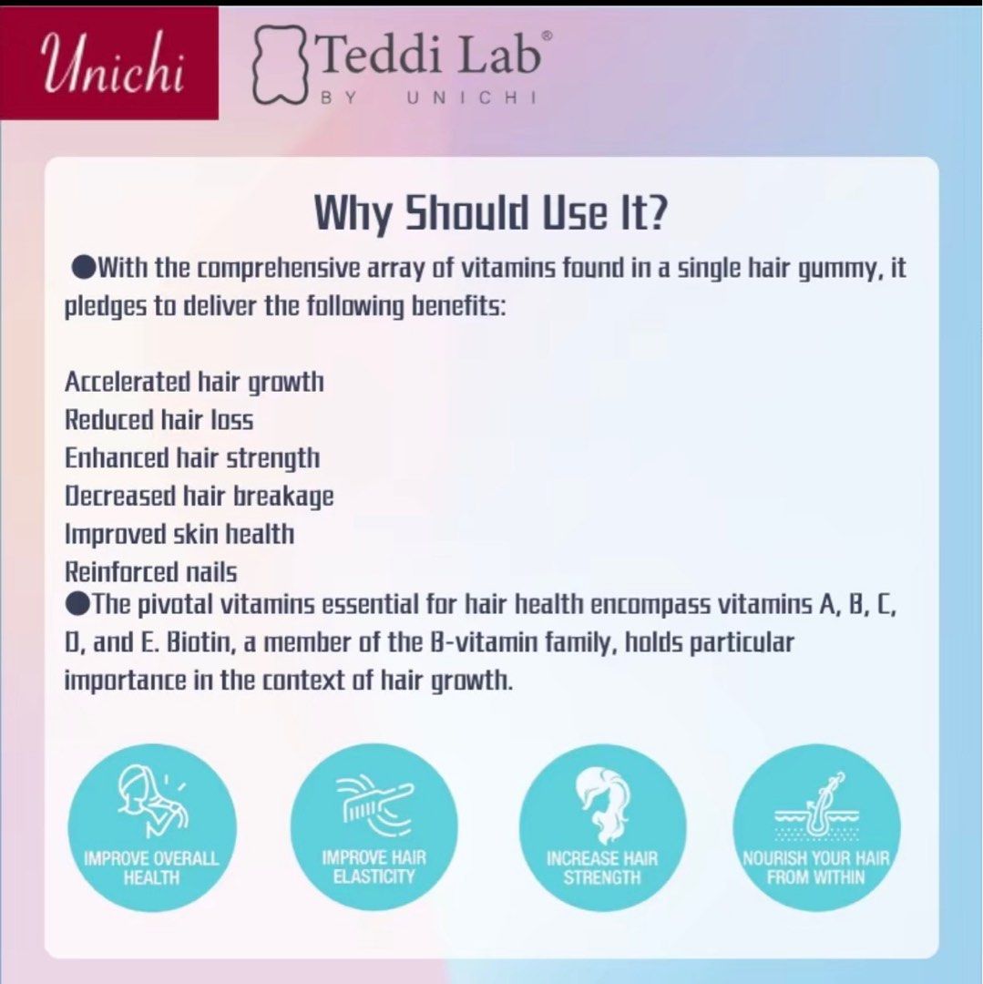 Teddi Lab Hair Boost Gummy Plus, Health & Nutrition, Health Supplements ...