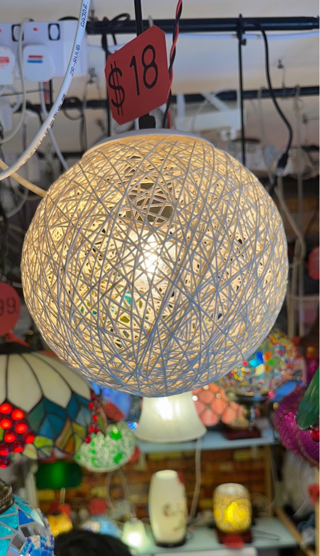 White Woven Sphere Pendant Lamp - $18, Furniture & Home Living ...