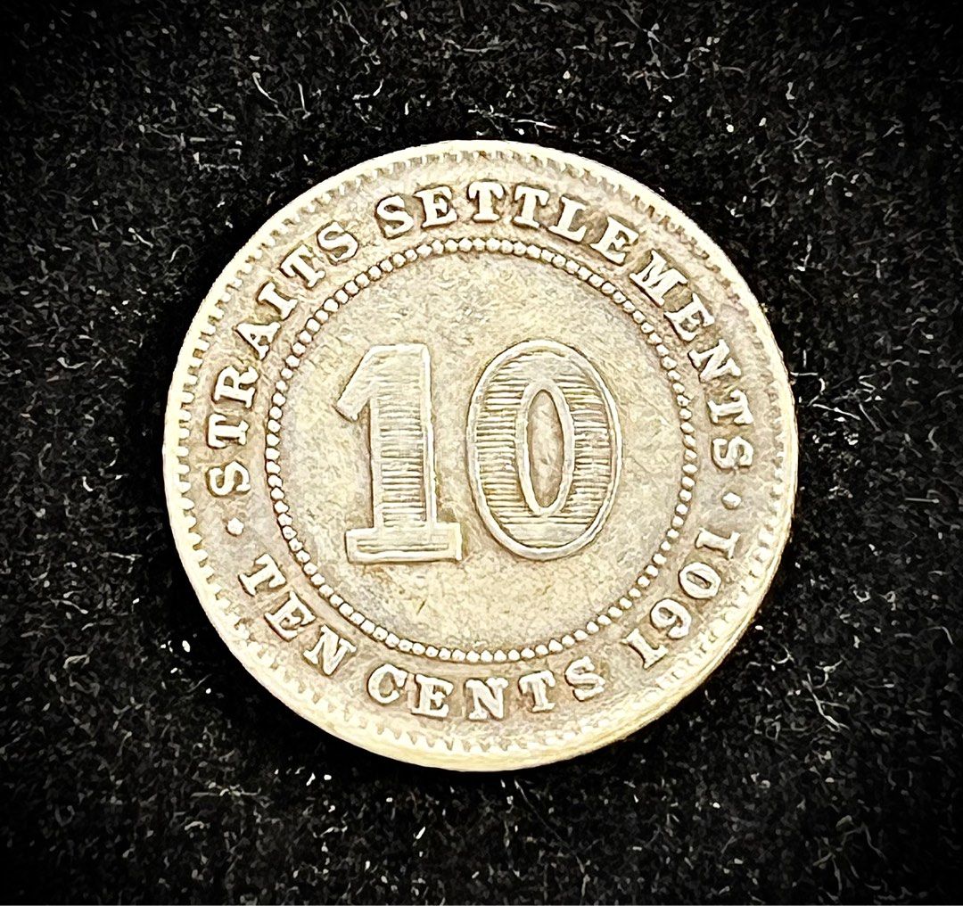 1901 Olden British Straits Settlements Queen Victoria TEN 10-Cents ...