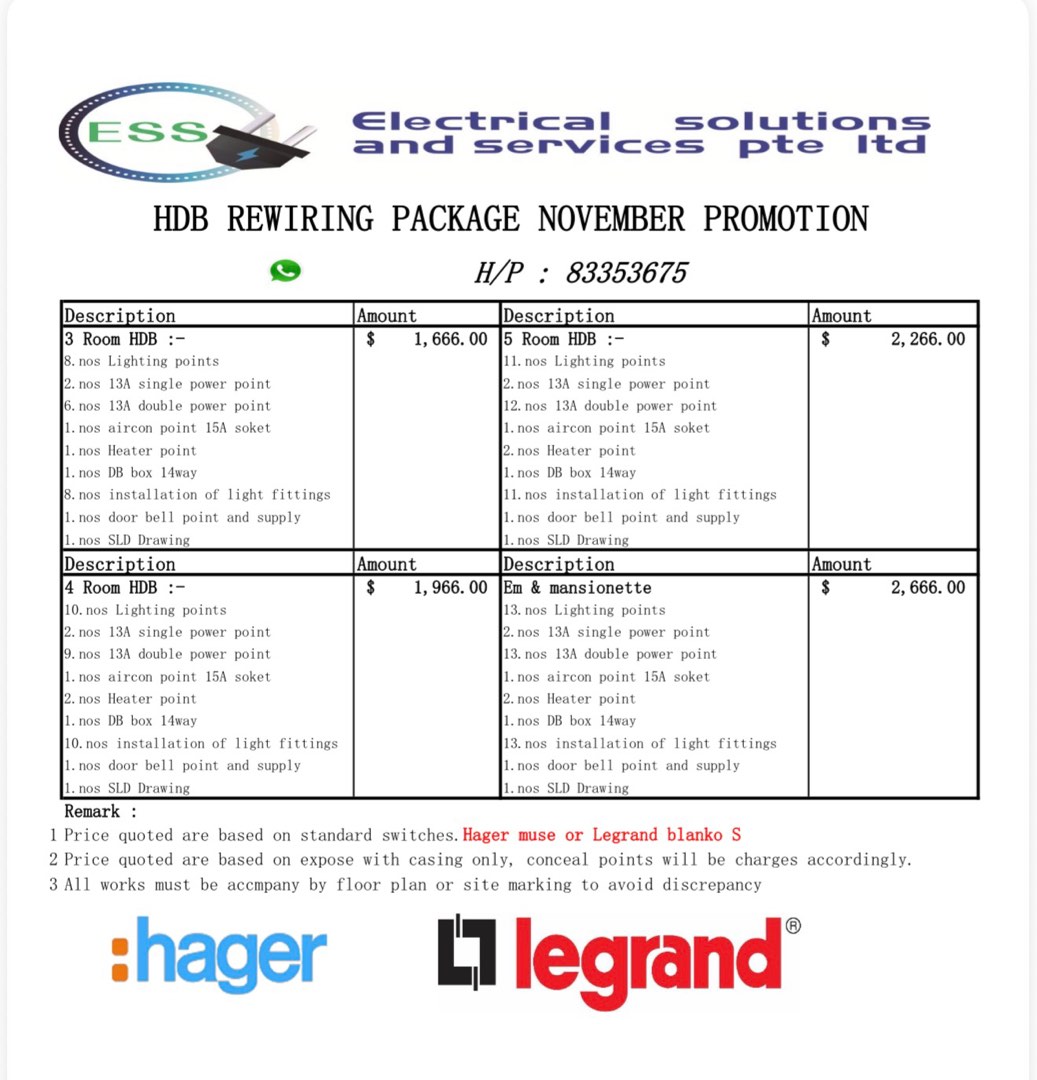 HDB Rewiring Package - November Promotion, Home Services, Renovations ...