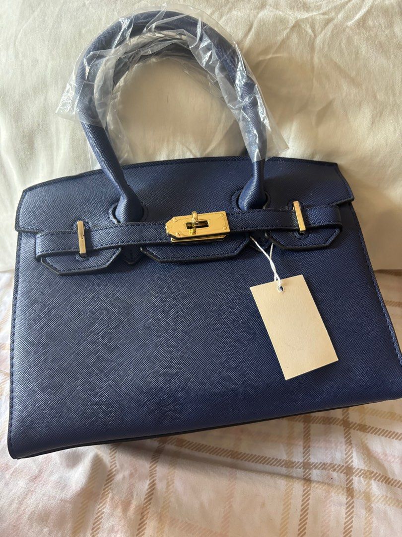 Navy Blue Handbag with Gold Hardware, Women's Fashion, Bags & Wallets ...