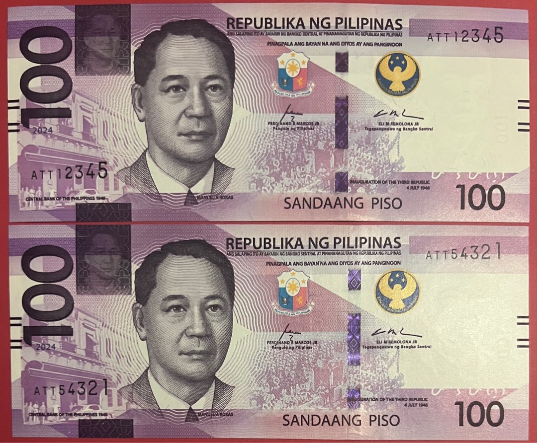 Philippine 100 Piso - Ladder and Reverse Serial with Same Prefix ATT ...