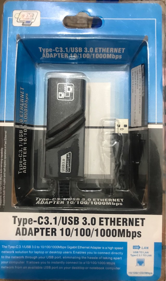 Type-C3.1/USB 3.0 Ethernet Adapter 10/100/1000Mbps, Computers & Tech ...