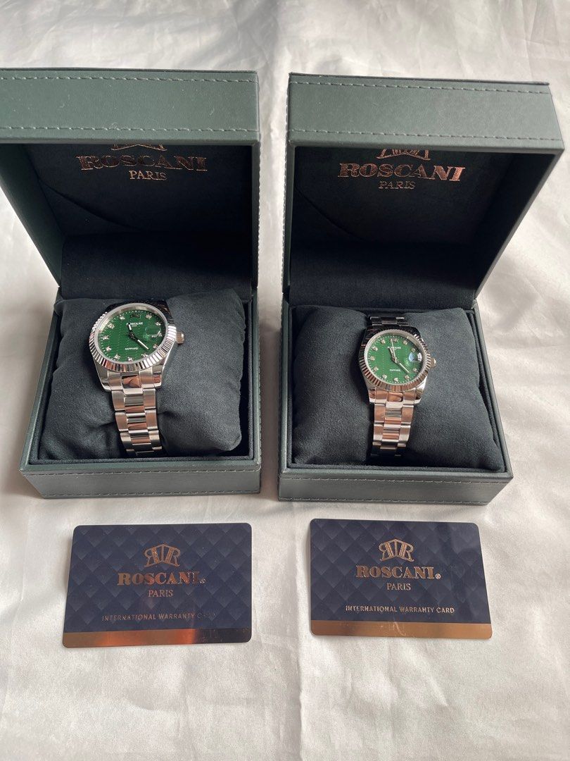 [2 Set] Roscani Paris Green Dial Couple Watch, Men's Fashion, Watches ...