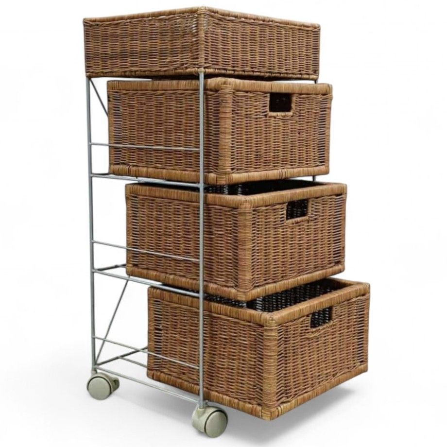 AESTHETIC MOVEABLE RATTAN SLIM DRAWER WITH 3 PULL OUT DRAWERS & METAL ...