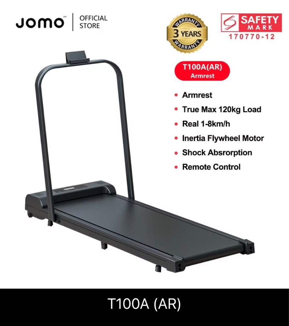 [Never used] JOMO T100A(AR) Foldable Treadmill / Walking Pad with Armrest, Sports Equipment ...