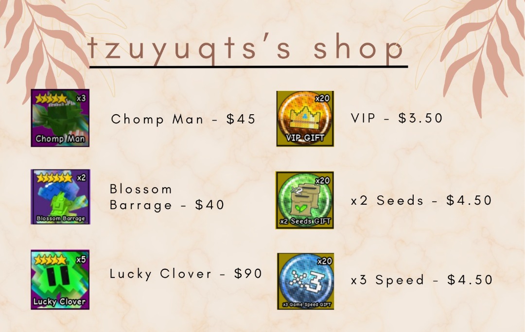 Roblox Garden Tower Defense/Defence Unit/Gamepasses Chomp Man Blossom ...