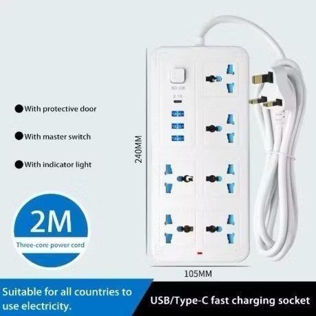Universal Extension Lead with Multiple Function, UK 3 Pin Socket Outlet ...