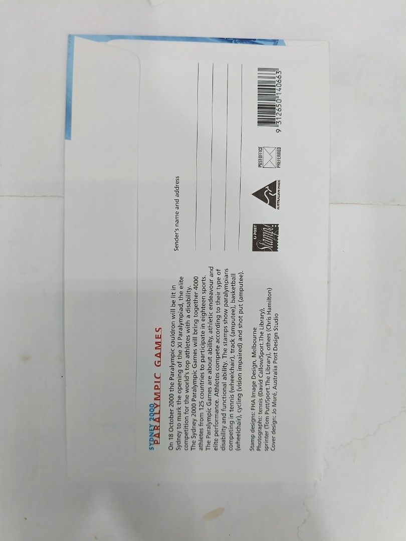 Australia FDC 2000 Paralympic Games, Hobbies & Toys, Memorabilia ...