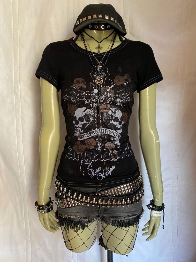 early 2000s grunge skull cross top | y2k, thrashy, early 2000s, mcbling ...