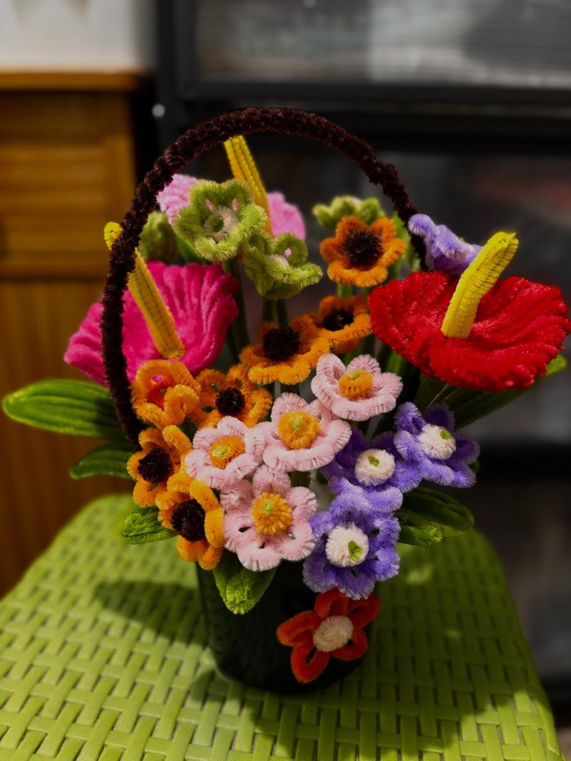 Fuzzy Wire Flowers for All Saints Day, Furniture & Home Living, Home ...