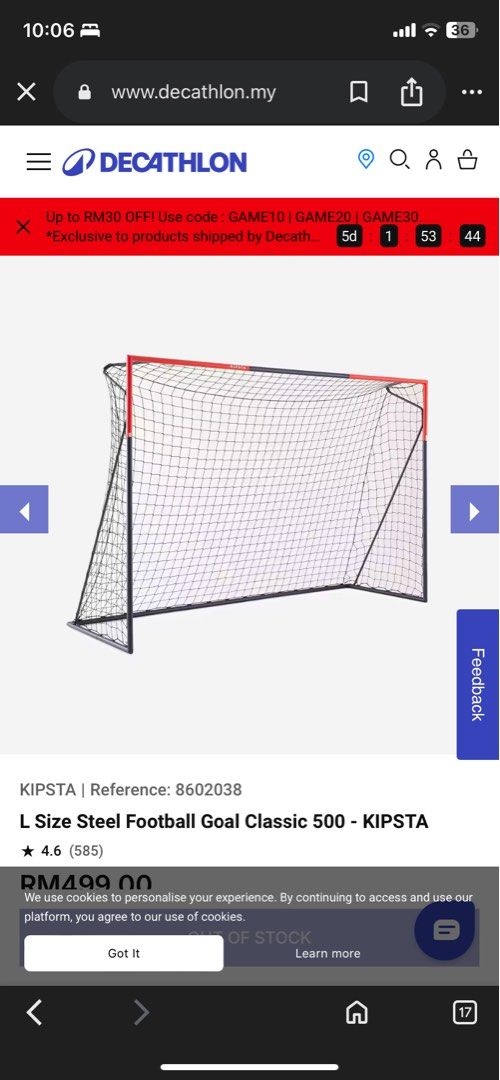 KIPSTA L Size Steel Football Goal Classic 500, Sports Equipment, Other ...