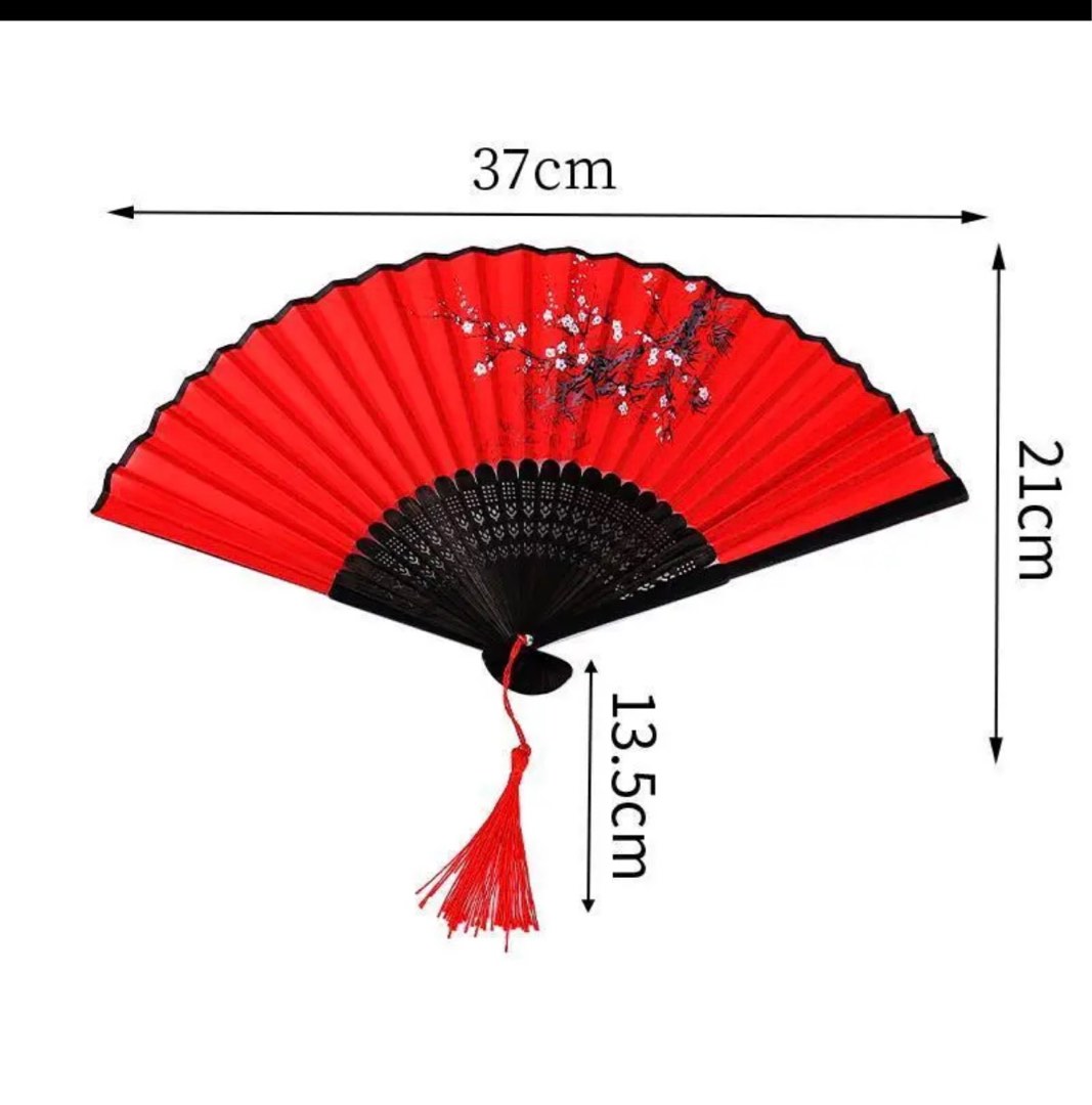 Red Cherry Blossom Hand Fan, Furniture & Home Living, Lighting & Fans ...