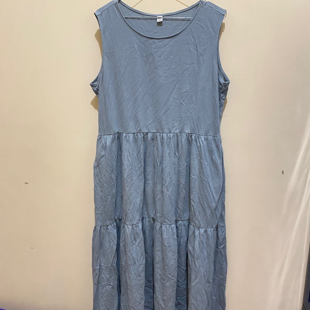 UNIQLO Inner Dress Tiered Sage, Fesyen Wanita, Pakaian Wanita, Gaun ...