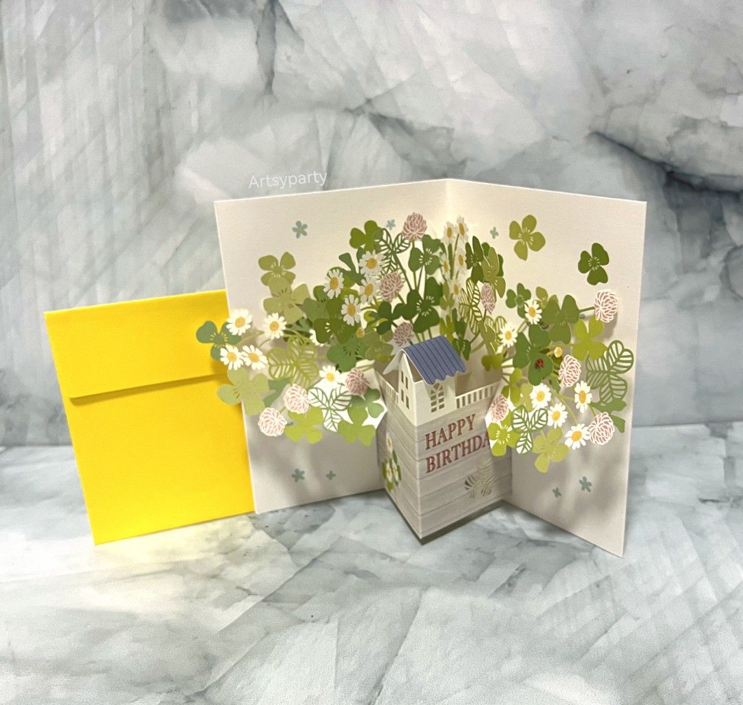 Clover leaves birthday pop up card, Hobbies & Toys, Art & Prints on ...