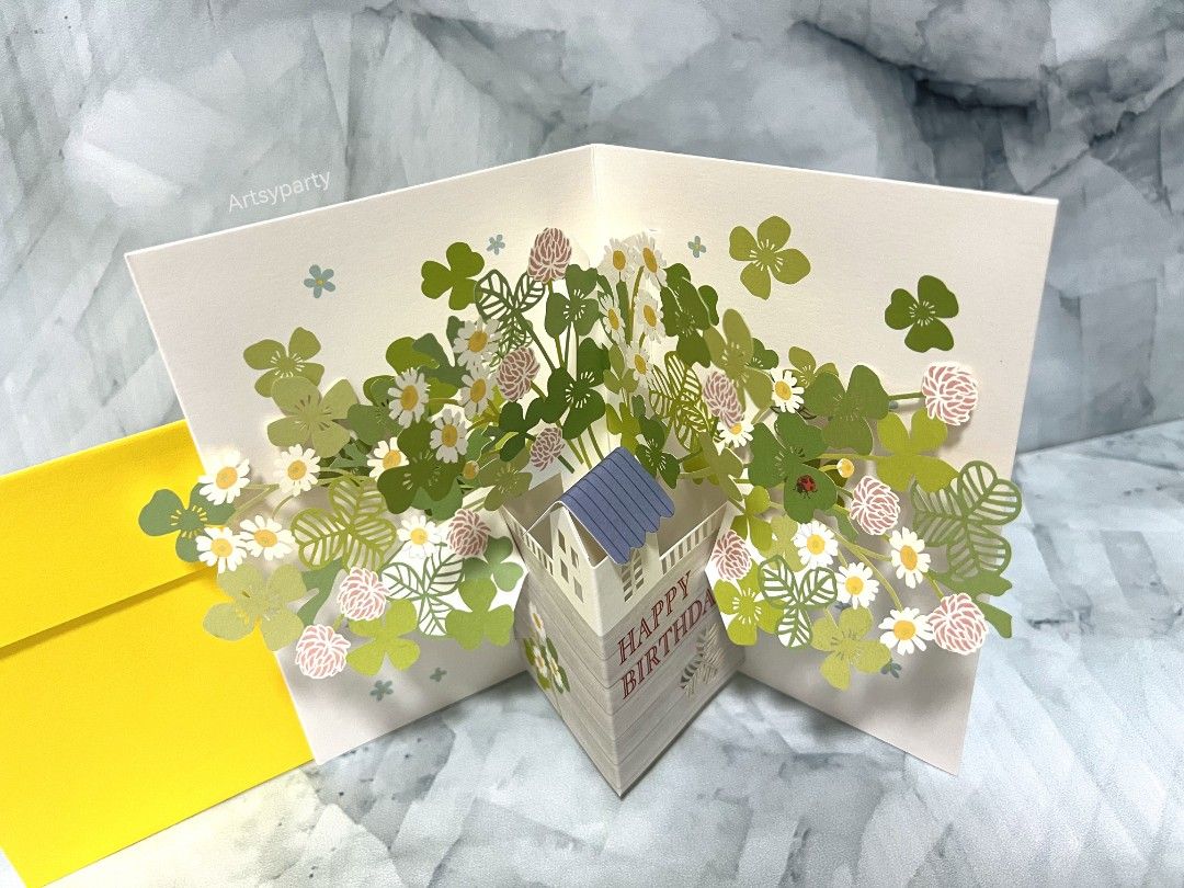 Clover leaves birthday pop up card, Hobbies & Toys, Art & Prints on ...