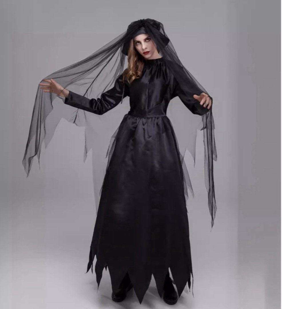 Halloween Black Widow Costume with Veil, Women's Fashion, Dresses ...