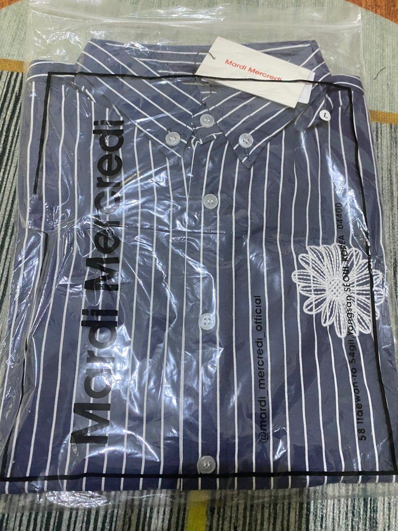 Mardi Mercredi Long sleeve shirt stripe blue, Fesyen Wanita, Pakaian ...