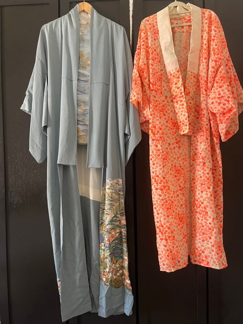 Vintage Handpainted Silk Japanese Kimono Set, Women's Fashion, Dresses ...