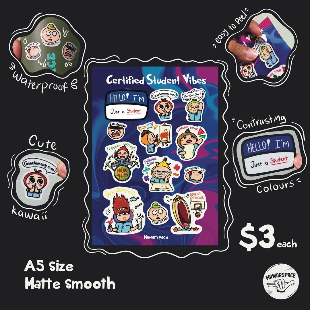A5 Sticker Sheet for Students, Hobbies & Toys, Art & Prints on Carousell