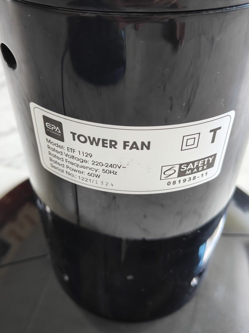 EPA Tower Fan - ETF 1129, Furniture & Home Living, Lighting & Fans ...