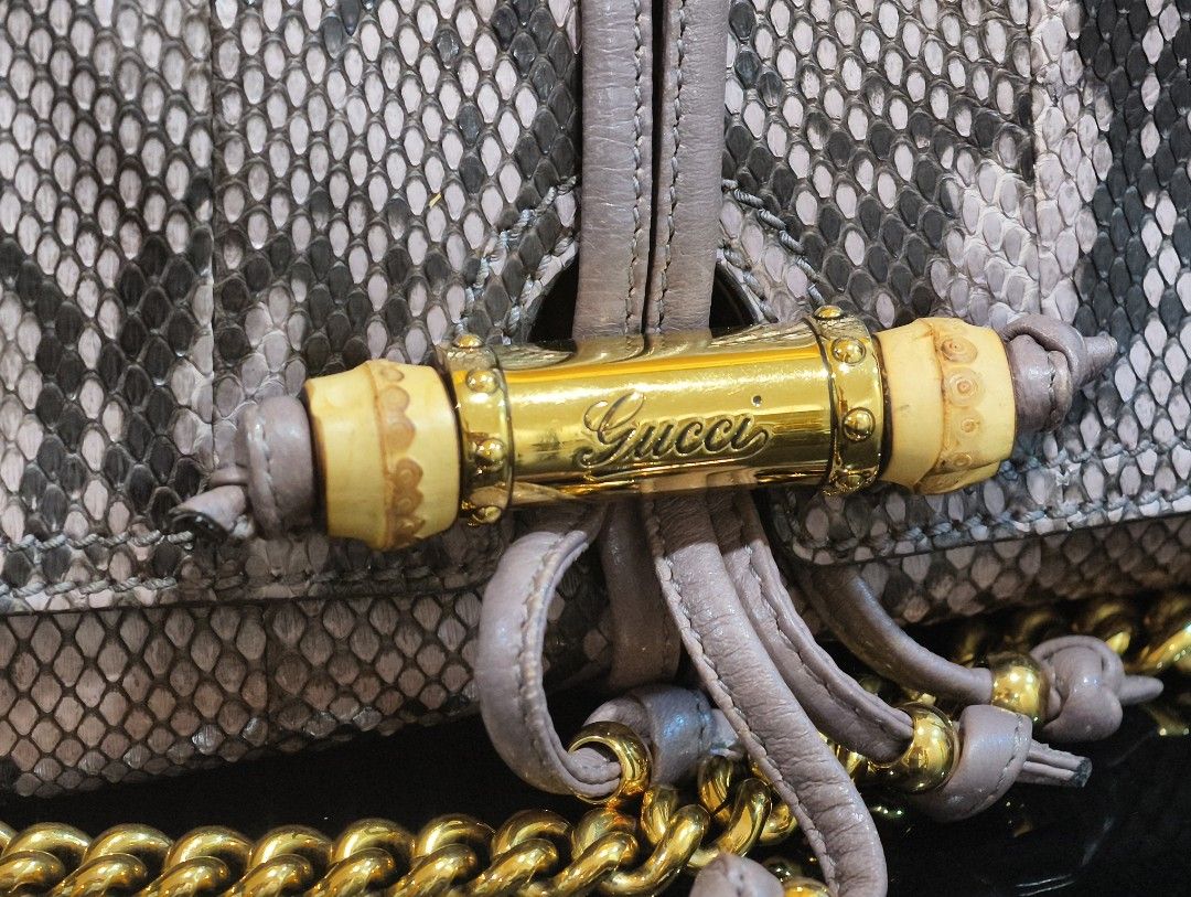 Gucci Python Bamboo Clutch Bag, Luxury, Bags & Wallets on Carousell