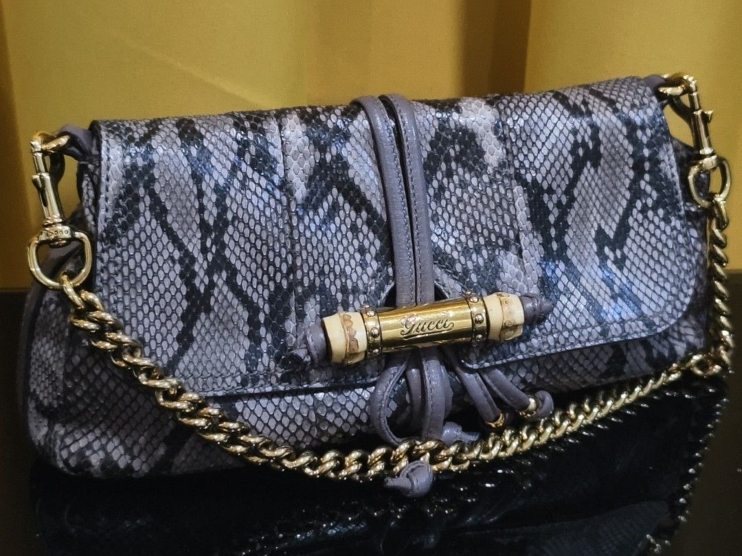 Gucci Python Bamboo Clutch Bag, Luxury, Bags & Wallets on Carousell