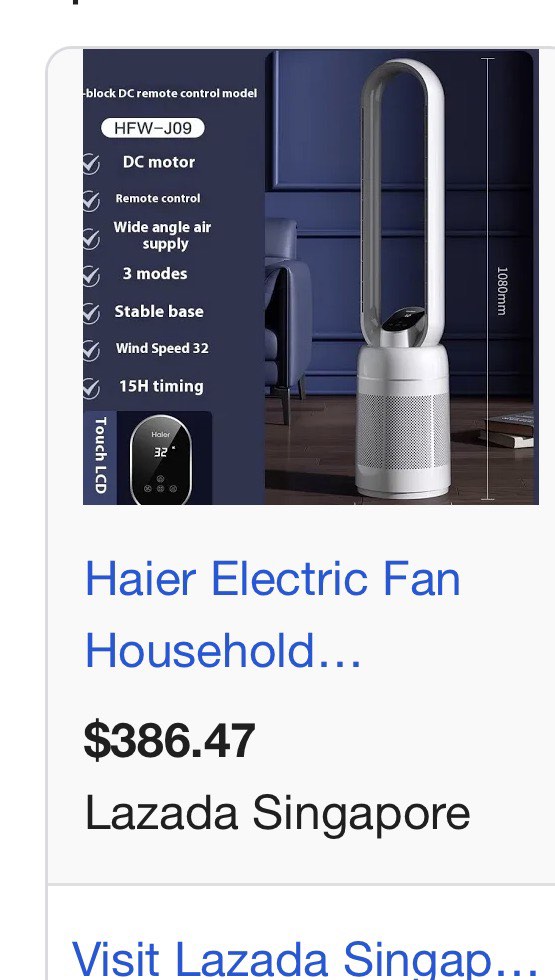 Haier HFW-J09 Bladeless Tower Fan, Furniture & Home Living, Lighting ...